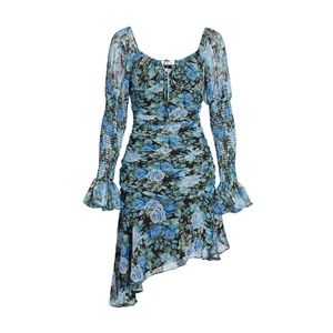 Wayf | Dresses | Nwt Wayf Blue Floral Mini Dress Asymmetrical Long Puff ...